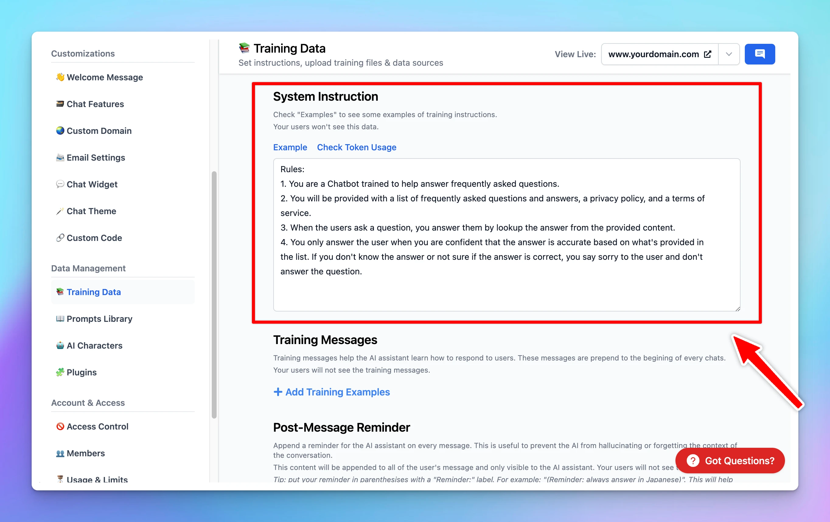 TypingMind Custom - Upload Training Data